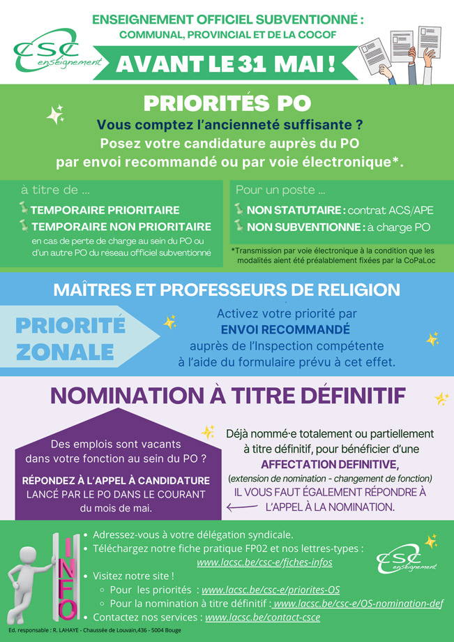 opérations statutaires enseignement en Mai